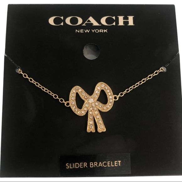 Coach | Jewelry | Coach Gold Pave Bow Slider Bracelet Brand New With ...